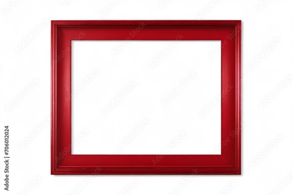 Realistic empty rectangular red frame with passepartout on white background, border for your ...