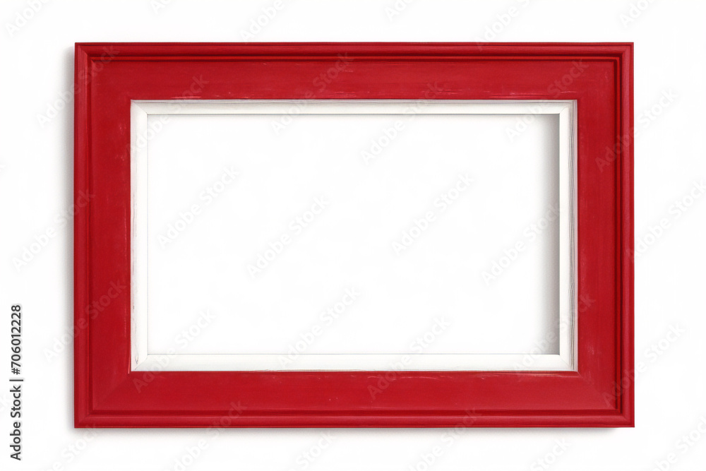 Realistic empty rectangular red frame with passepartout on white background, border for your ...