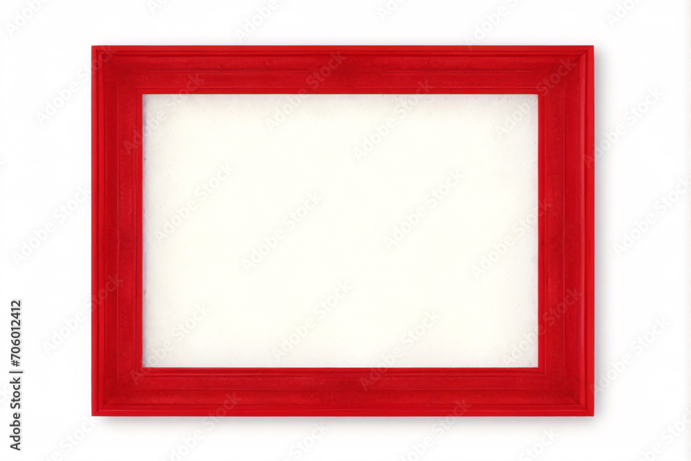 Realistic empty rectangular red frame with passepartout on white background, border for your ...