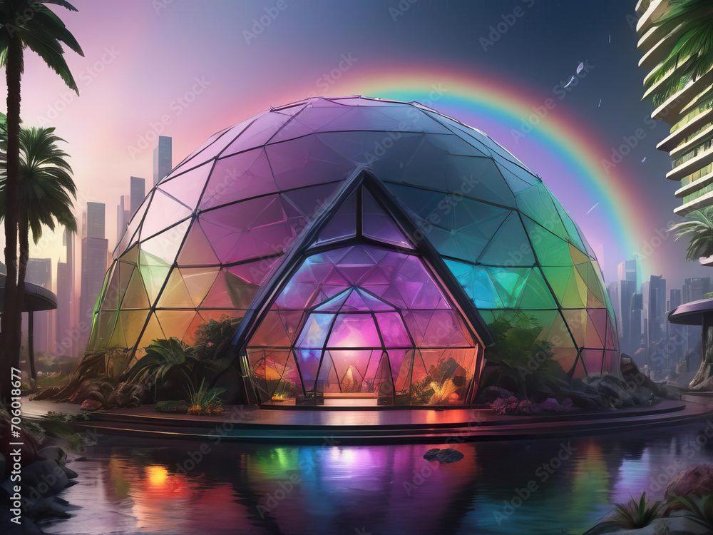 Futuristic Biodome City - Geodesic domes with neon accents, cyberpunk ...