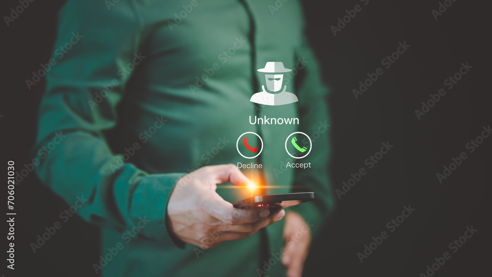 Man answering the incoming call. The phone call was from an unknown ...