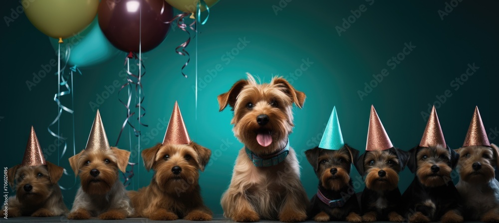 In this delightful image, a dog dons a party hat, creating a playful ...
