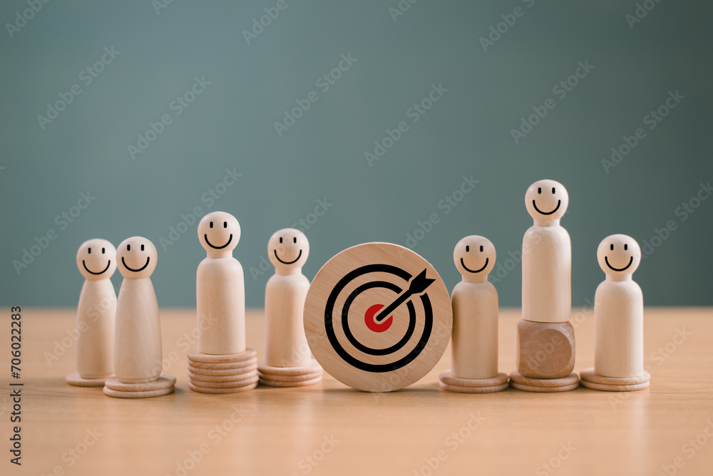 Business target and goal concept. Wooden figure dartboard and bullseye ...