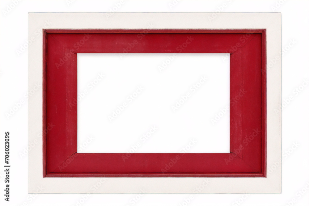 Realistic empty rectangular red frame with passepartout on white ...