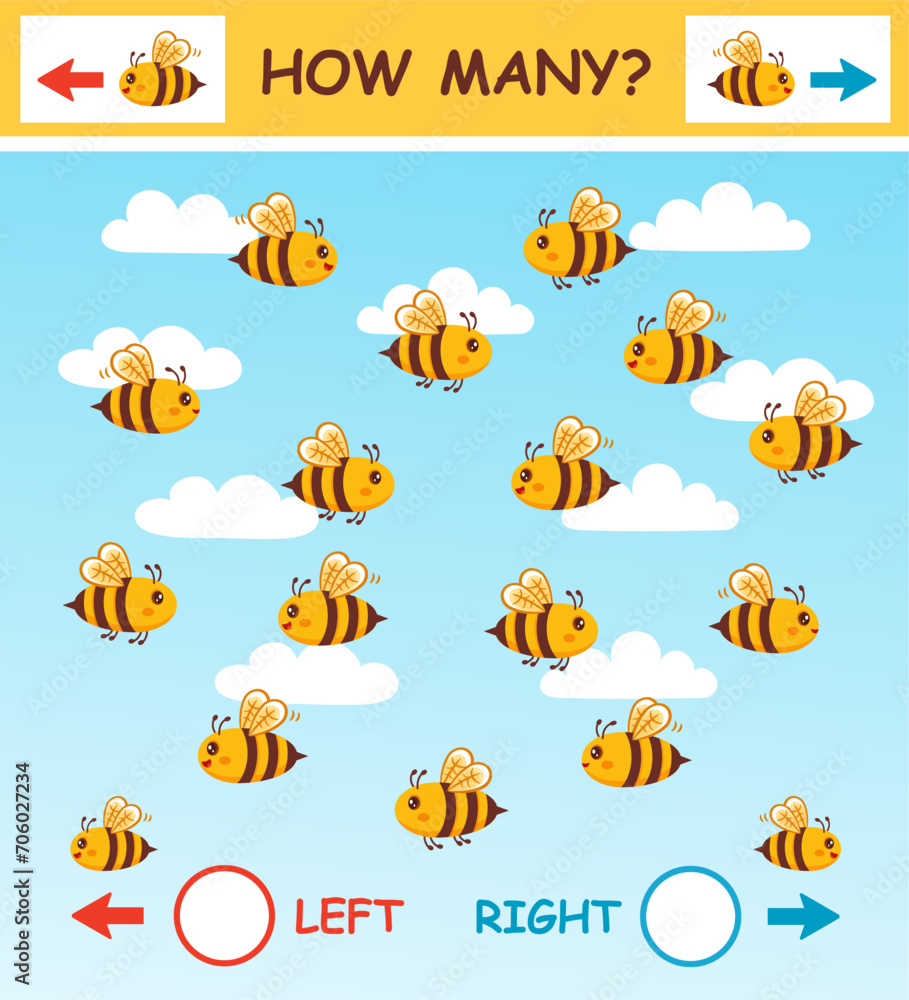 How many honey bees fly left, right direction, math children education ...