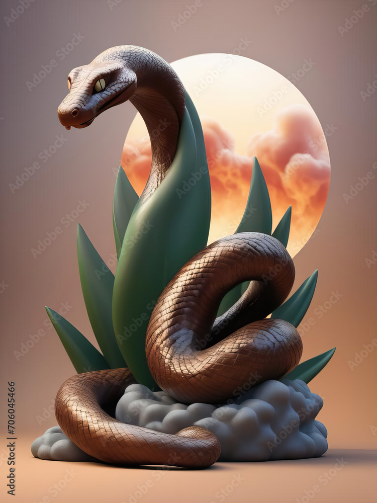 Artistic Display - Snake plant and snake sculpture in a cheerful ...