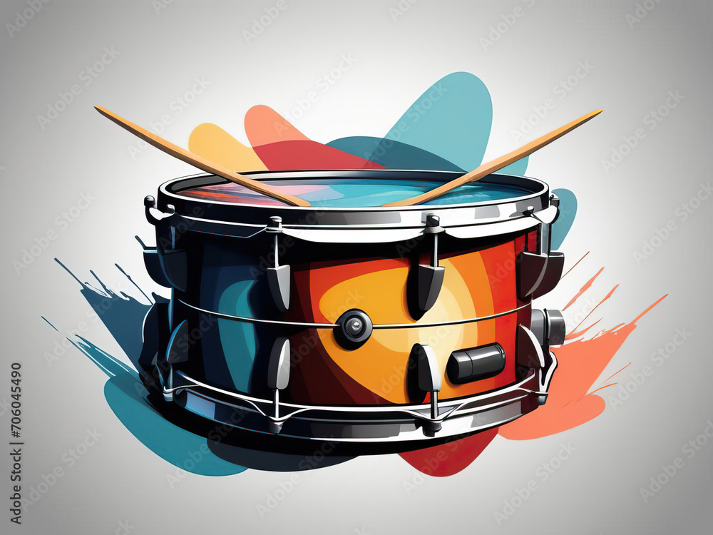 Vibrant Minimalist Vector Art - Smiling snare drum with bouncing sticks ...
