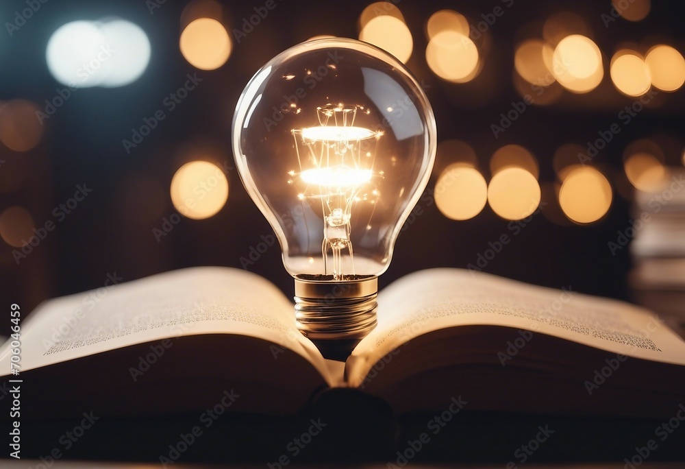 Light bulb glowing on book idea of inspiration from reading innovation ...