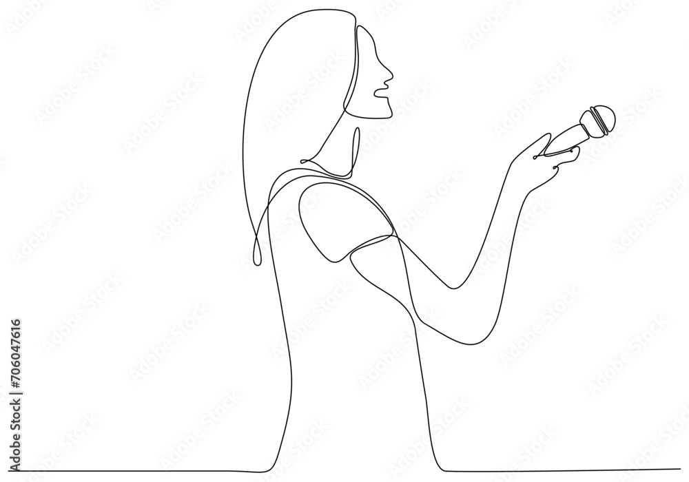 Vecteur Stock Journalist woman drawing a single line. Beautiful female ...