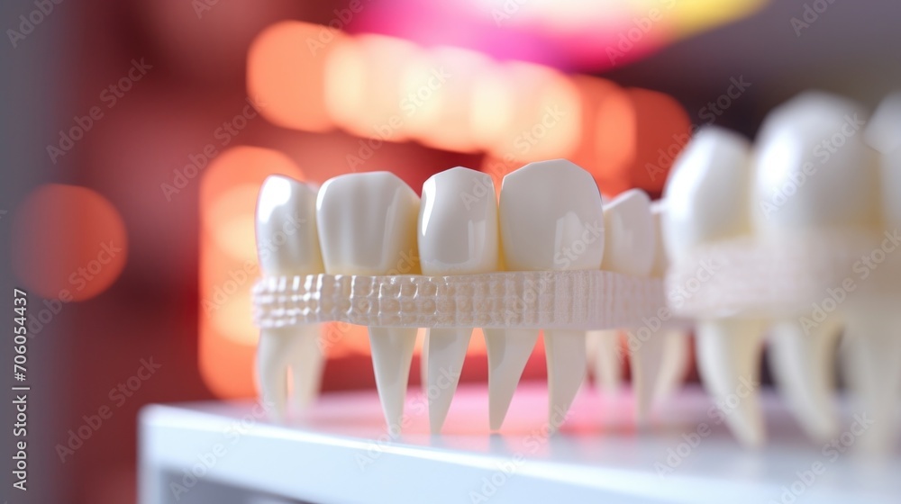 Closeup of a 3D printed model of a patients teeth, created using data ...