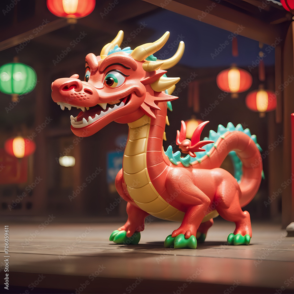 a cute happy Chinese dragon, focus on the head, chinese new year ...
