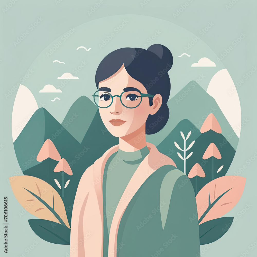 Eco-Friendly Icon - Flat user persona icon of a female environmental ...