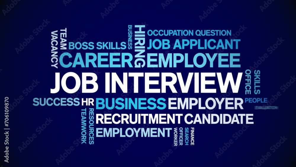 Job interview animated tag word cloud;text design animation kinetic ...