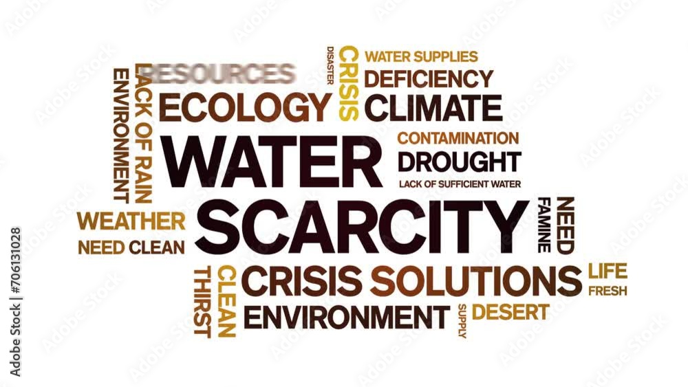 Water Scarcity animated tag word cloud;text design animation kinetic ...