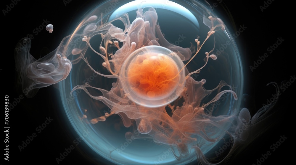 The tiny, spherical blastocyst suspended in a sea of nutrientrich fluid ...