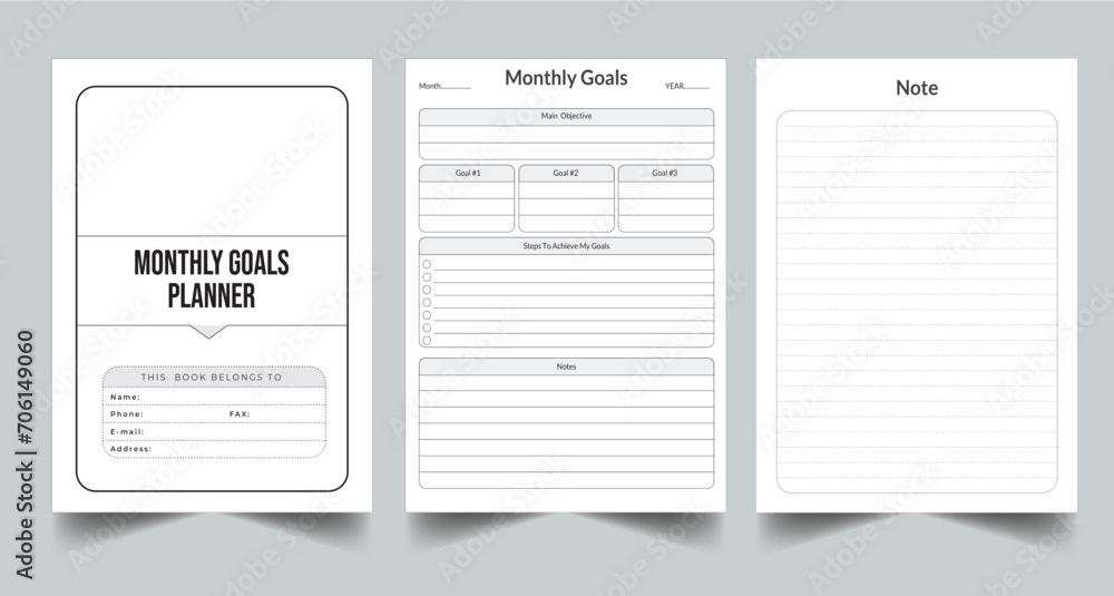 Editable Monthly Goals Planner Kdp Interior printable template Design ...