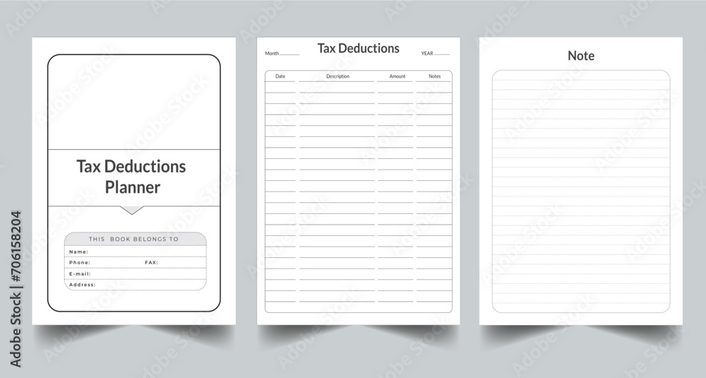 Editable Tax Deductions Planner Kdp Interior printable template Design ...