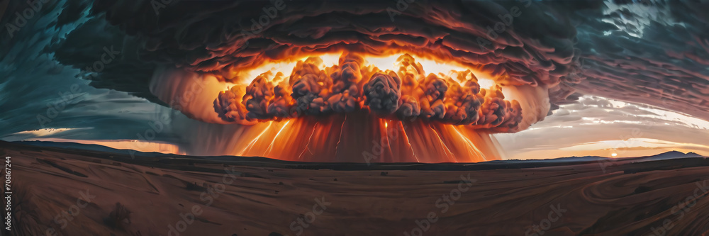 Nuclear catastrophe with mushroom cloud - asphalt road to explosion ...