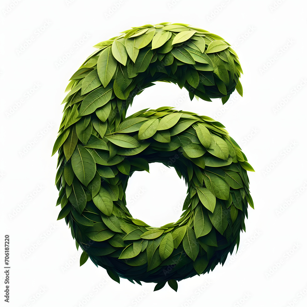 The number 6 is made out of leaves, leaves number, on a White ...