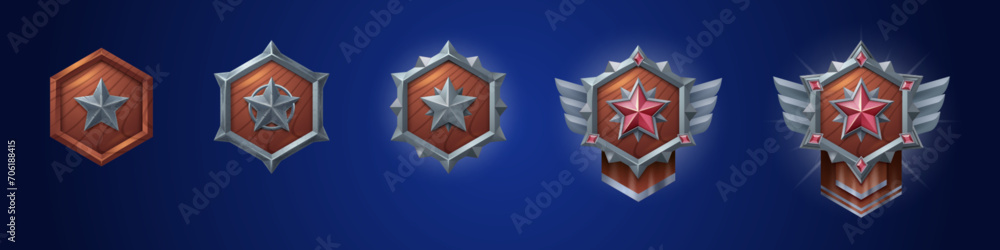 Military game rank shields set isolated on background. Vector realistic ...