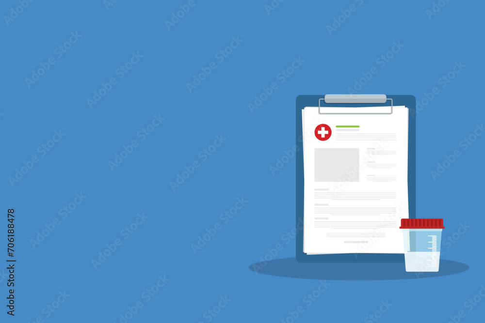 Semen test medical sample in a glass tube and medical lab analysis form ...