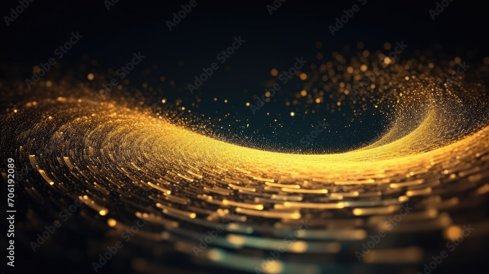 Digital Gold Particles Wave and light abstract background with shining ...
