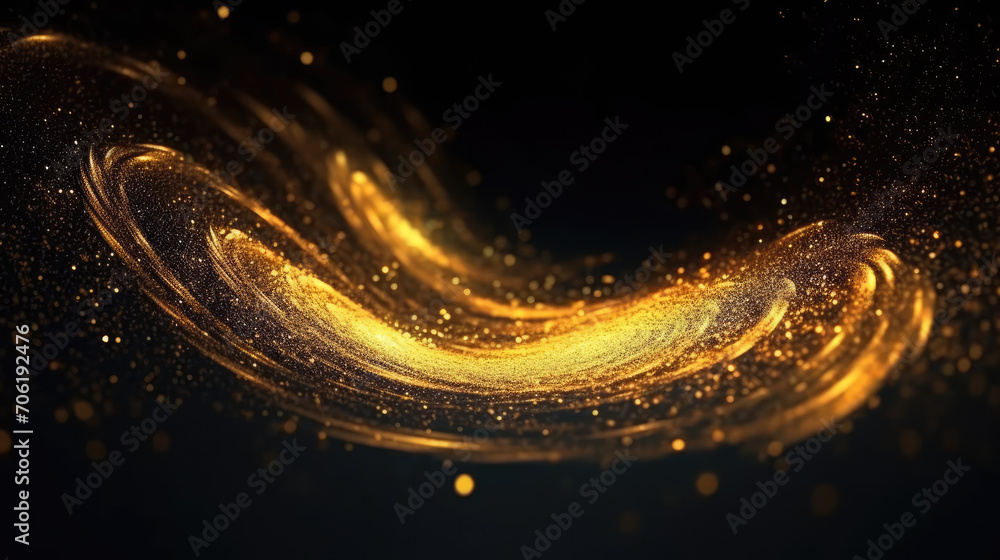 Digital Gold Particles Wave and light abstract background with shining ...