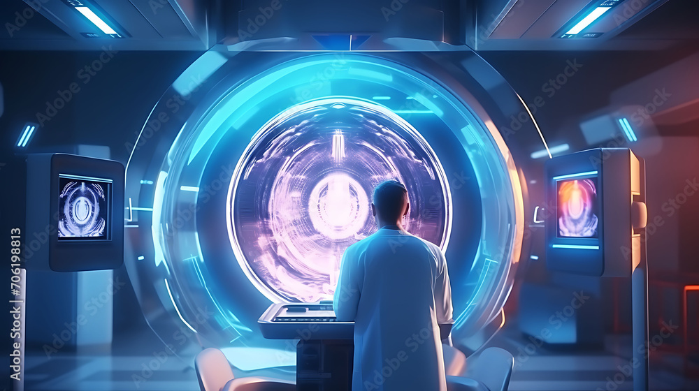 In Medical Laboratory Patient Undergoes MRI or CT Scan Process, in ...