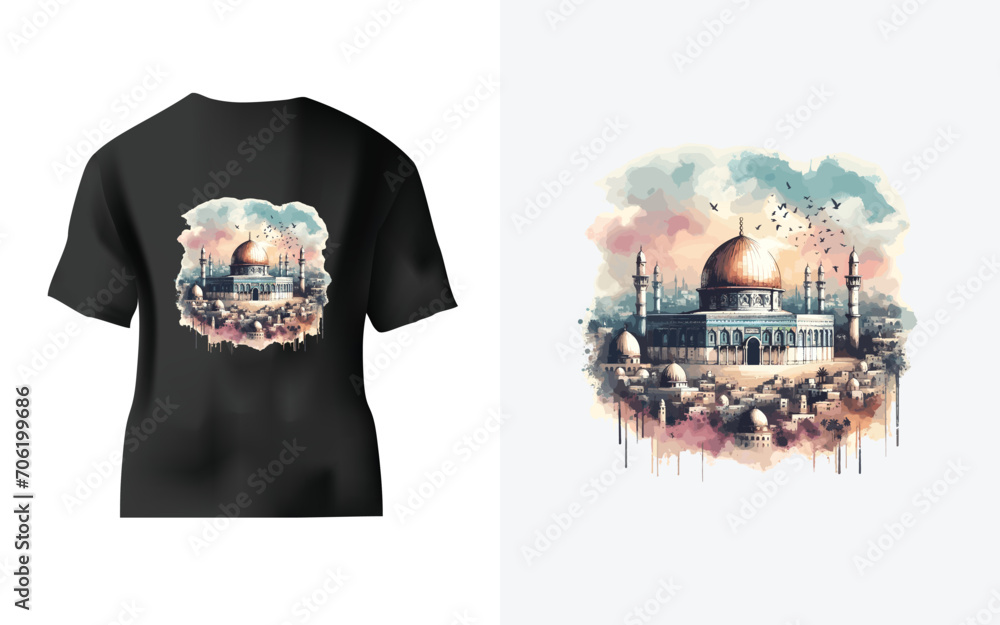 Palestine Save Al-Aqsa Mosque, Save Gaza - Vector T-Shirt Design Stock ...