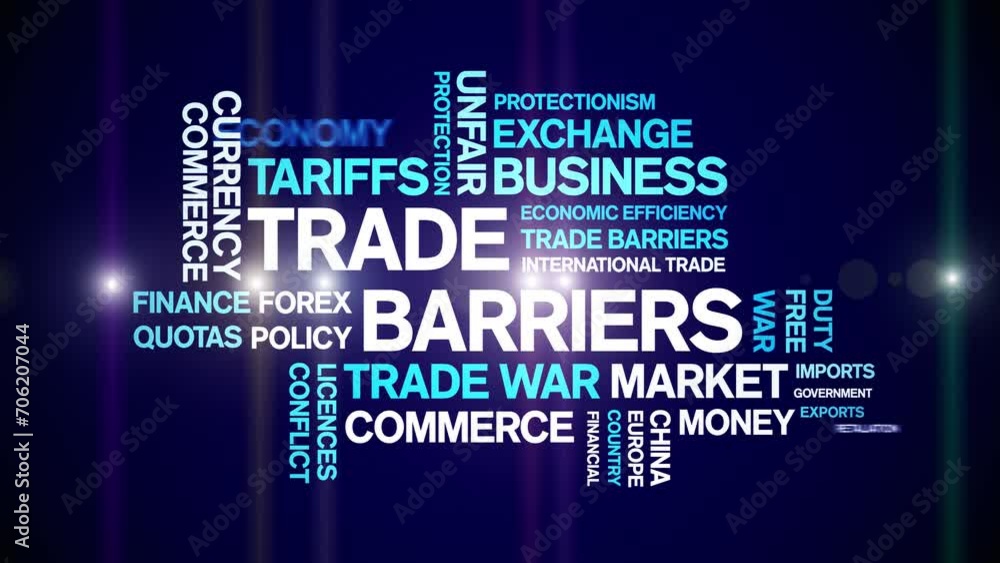 Trade Barriers animated tag word cloud;text design animation kinetic ...