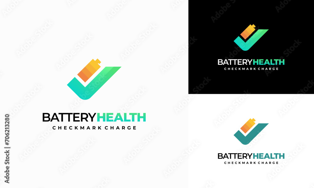 Battery Health Logo designs concept with Check symbol, Battery ...