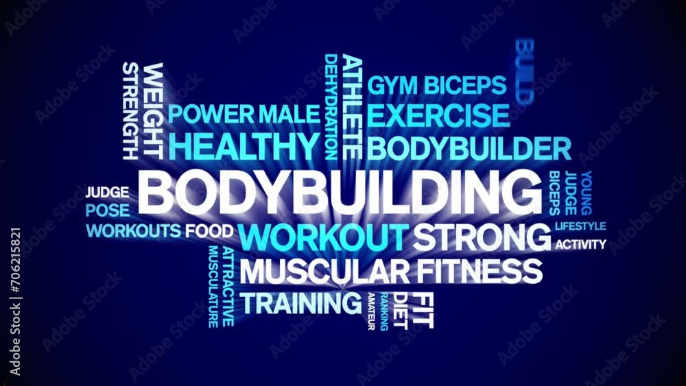 Bodybuilding animated tag word cloud;text design animation kinetic ...