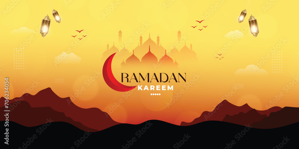 Ramadan Kareem wishes, greeting, landscape, mountain, banner Ramzan ...