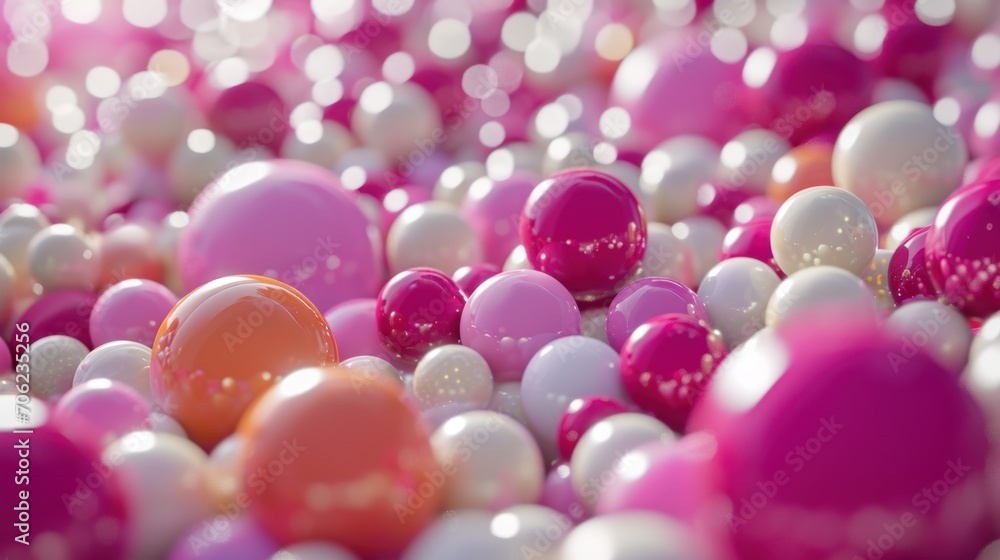 a bunch of balls that are in some kind of pink and white ball pit with ...