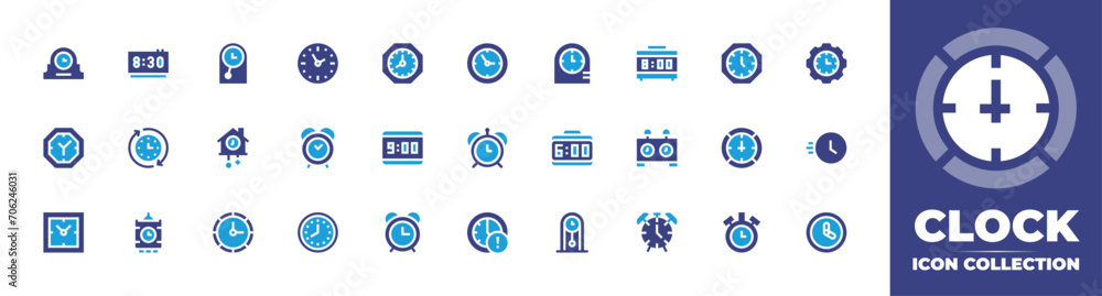 Clock icon collection. Duotone color. Vector and transparent ...
