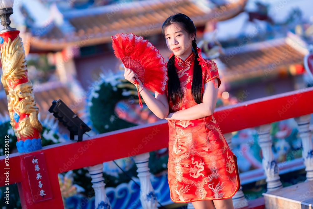 Foto de Portrait beautiful cute smiles Asian young woman wearing red ...