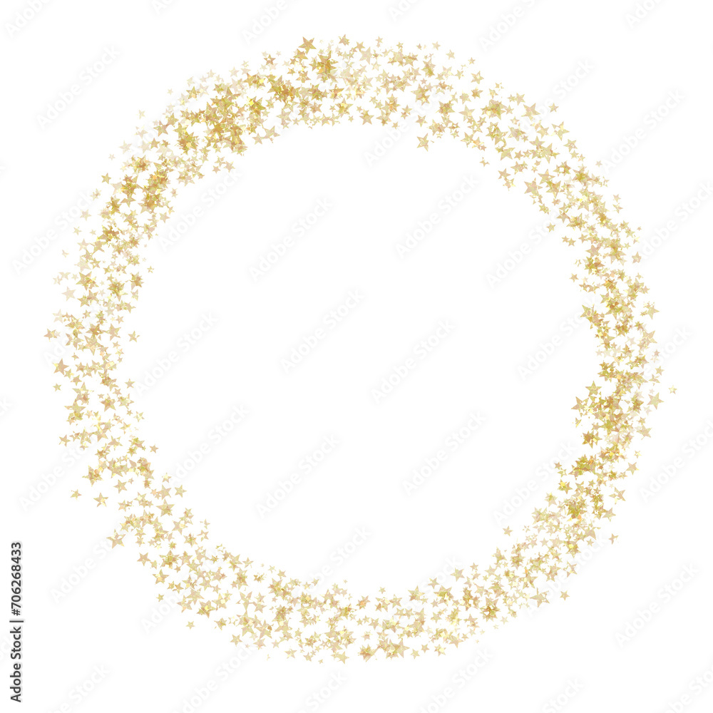 Gold star glitter circle frame. golden sparkle confetti. Star Circle frame on transparent ...