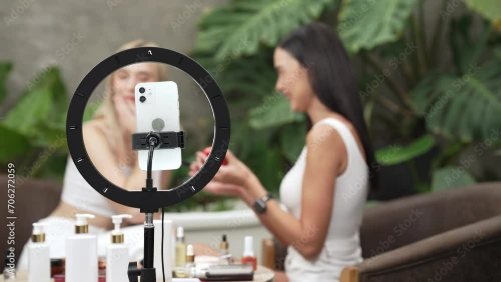 Two beautiful content creator making natural beauty and cosmetic ...