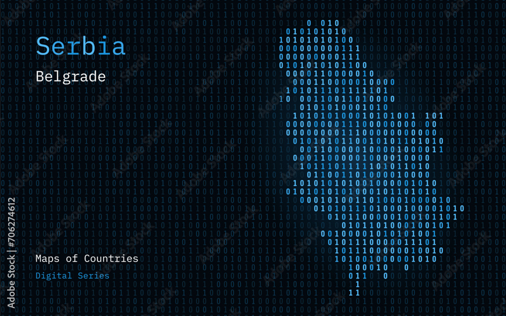 Serbia Map Shown in Binary Code Pattern. TSMC. Blue Green Matrix ...