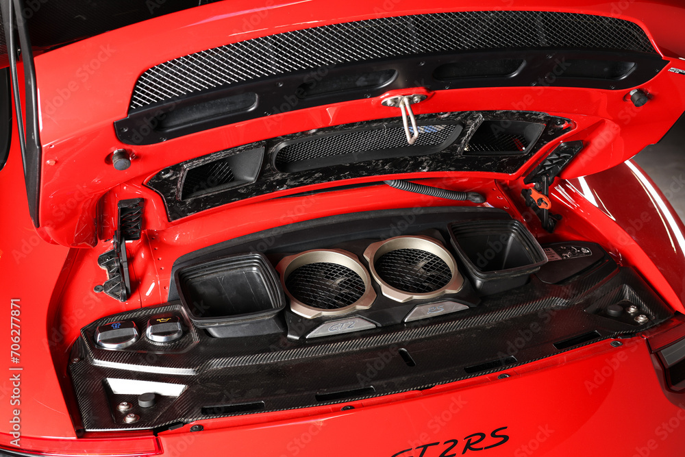 Porsche GT2RS engine air vents in the back of the car. Sport luxury ...