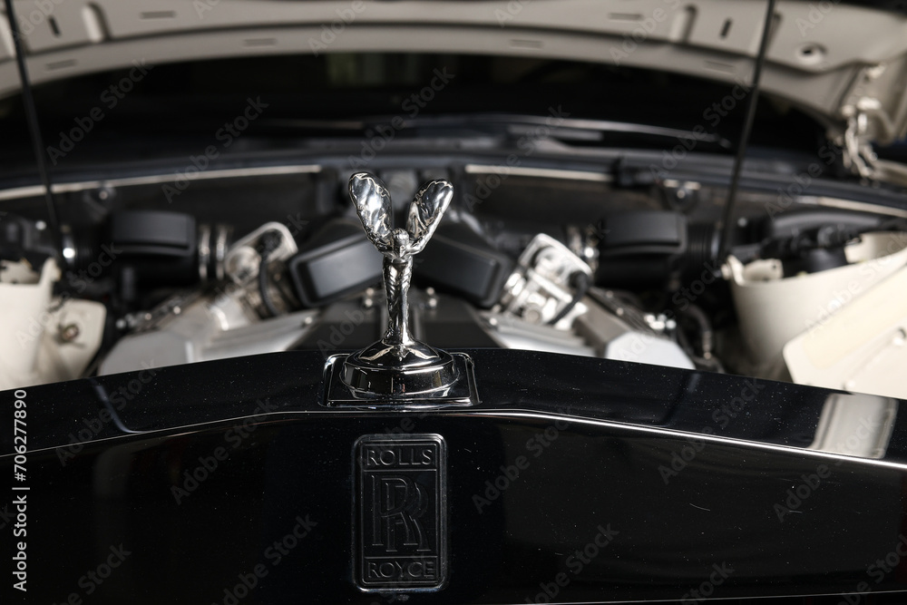 Rolls-Royce Phantom engine. Close up photo with the V12 engine on this ...