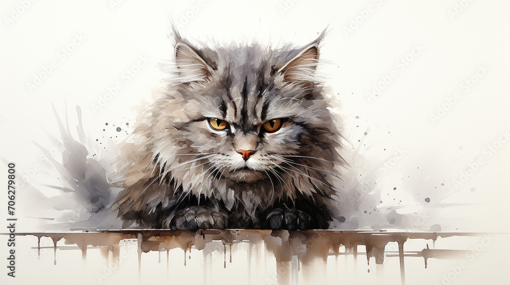 Angry and upset cat art print, handwritten scribble style, with ...