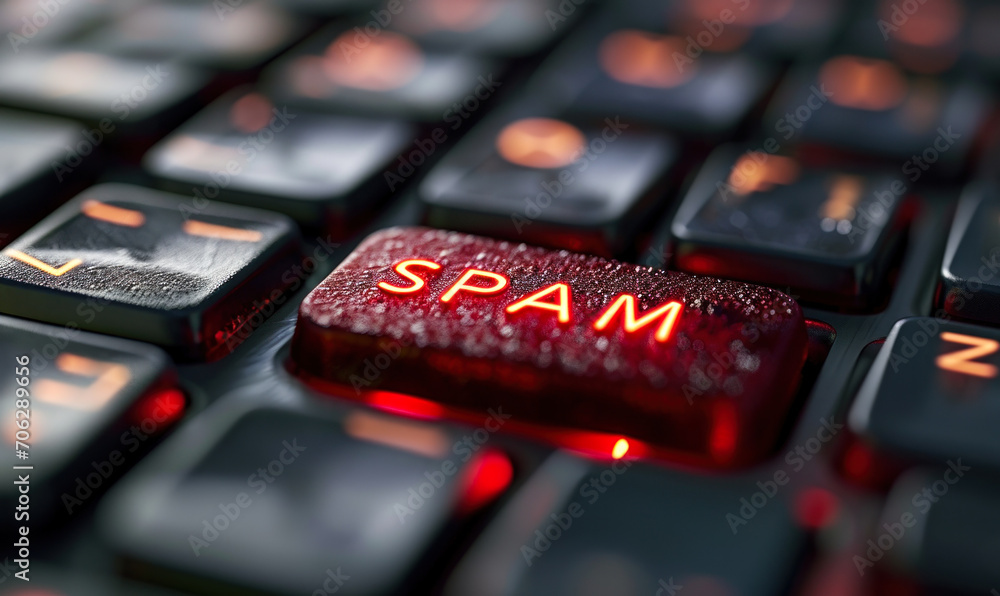 Red SPAM Alert Button on a Keyboard Illustrating Cybersecurity Threats ...