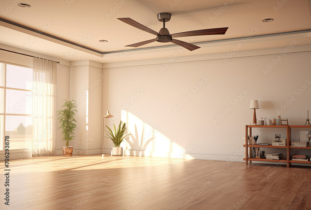 Living Room With Ceiling Fan and Window, A Simple and Functional Design ...