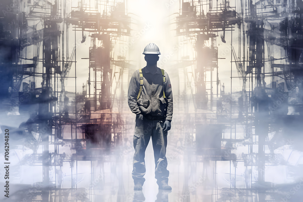 The engineer is skillfully blended with the industrial factory through ...