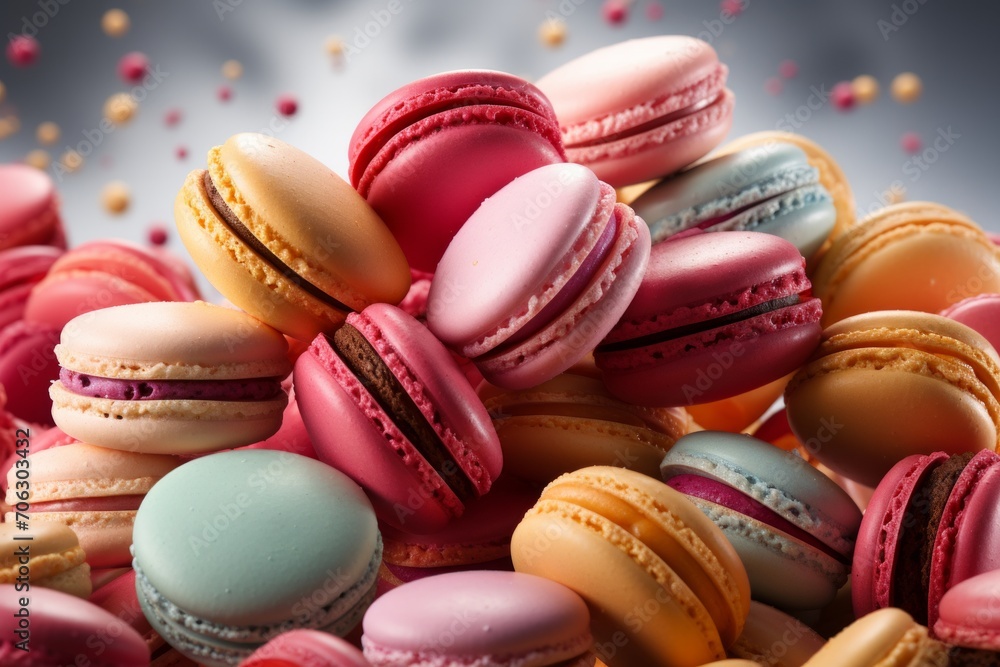 Levitating macaroons of different colors, Multicolored French macarons ...