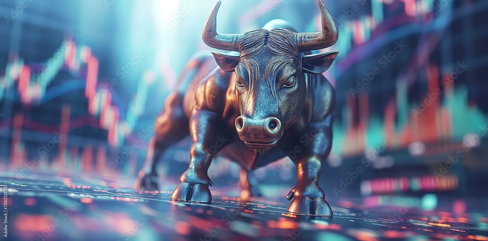 bull and bullish chart on the screen of the created by ai Stock ...