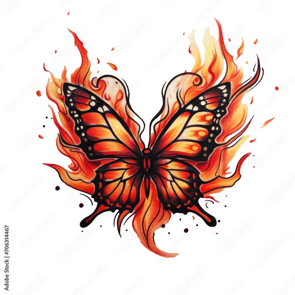 burn butterfly tattoo design on transparent background Stock ...