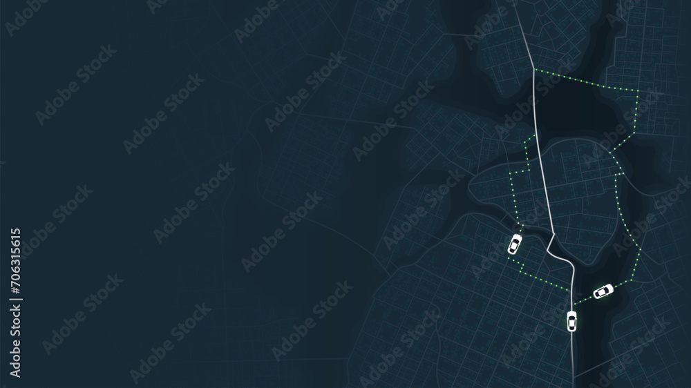 Map with a route and alternative paths. Highlighted detour. Several ...