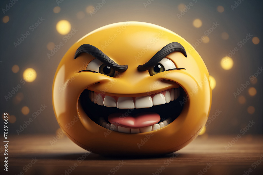 Angry nasty emoticon shows mockery, bullying facial expression. Stock ...